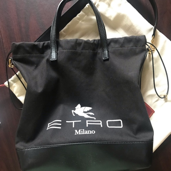 Etro | Bags | Etro Black Cotton Canvas And Leather Etro Sac Gently Worn ...